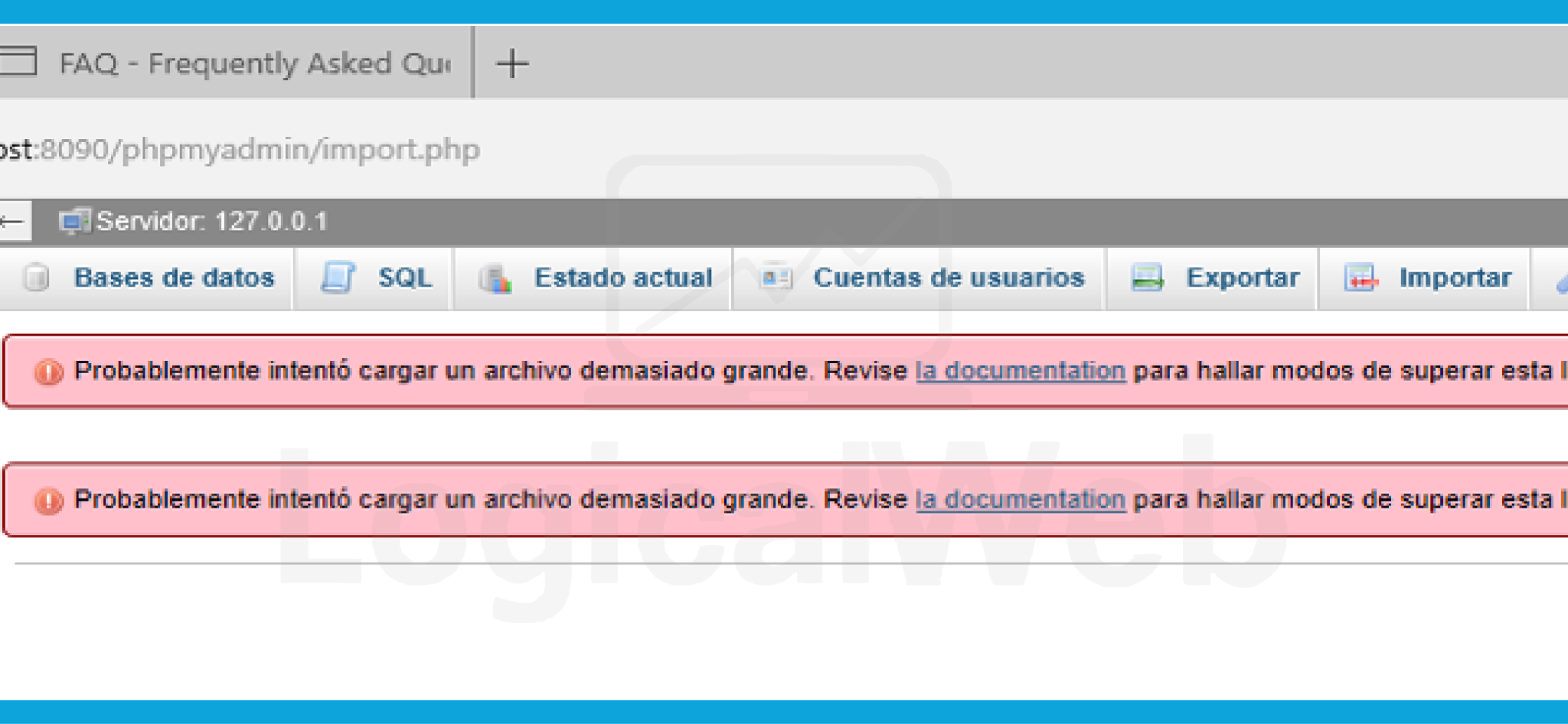 Error Al Subir Base De Datos Mysql Logicalweb